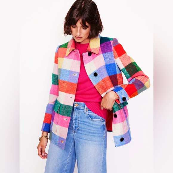 Boden | Jackets & Coats | New Boden Multicolor Wool Check Coat | Poshmark